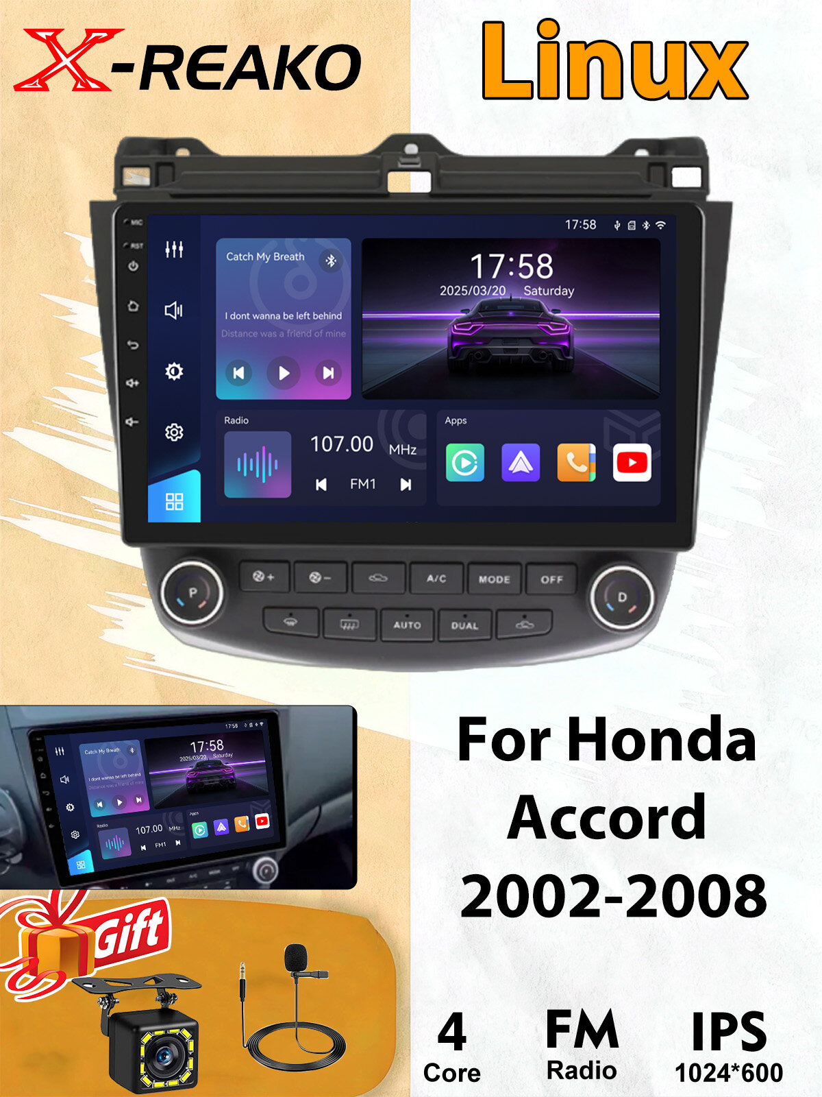 Магнитола для Honda Accord 2002-2008 экран 9 дюймов Андроид wifi Bluetooth GPS