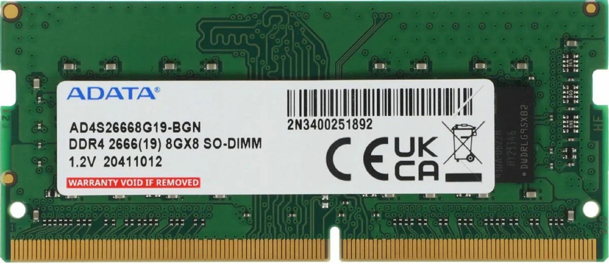 Модуль памяти ADATA SODIMM 8GB DDR4-2666 (AD4S26668G19-BGN) зеленый