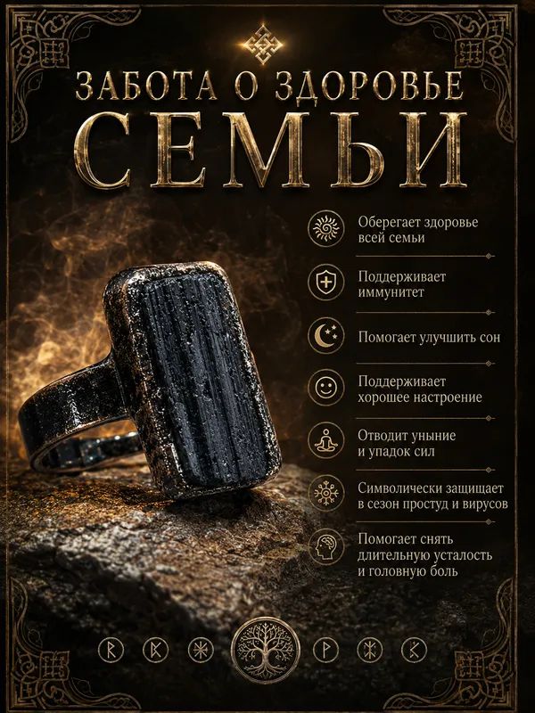 Талисман Оберег/Кольцо ведьмы из натурального черного турмалина