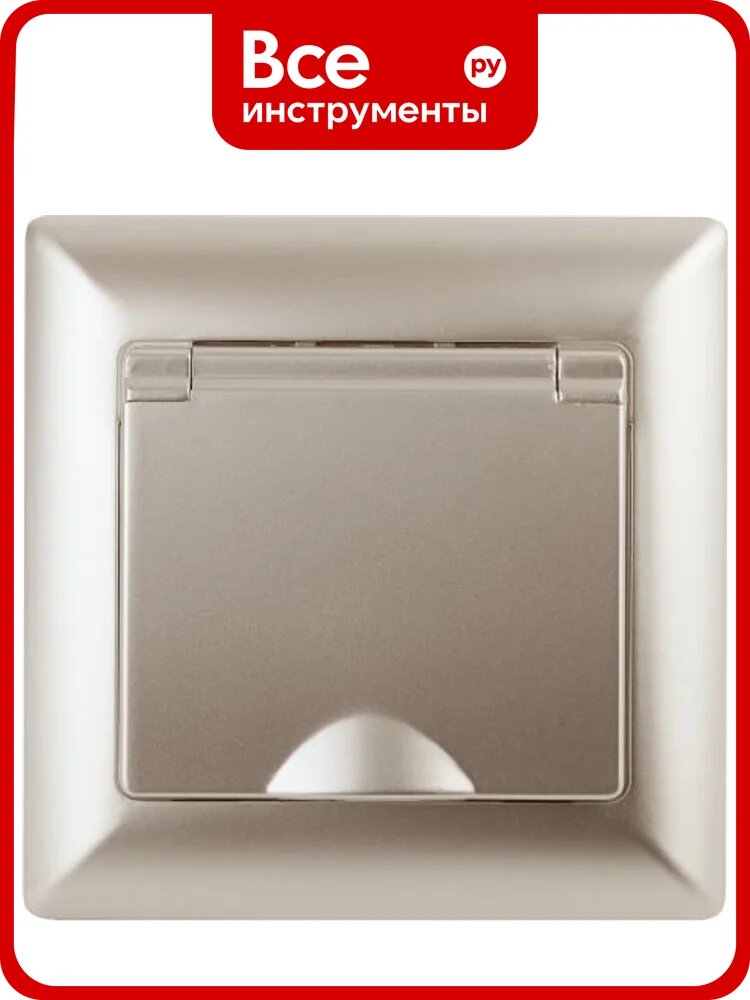 Розетка Intro Solo с заземлением 2P+E Schuko с крышкой, 16А-250В, IP20, СУ, шампань, Б0053660