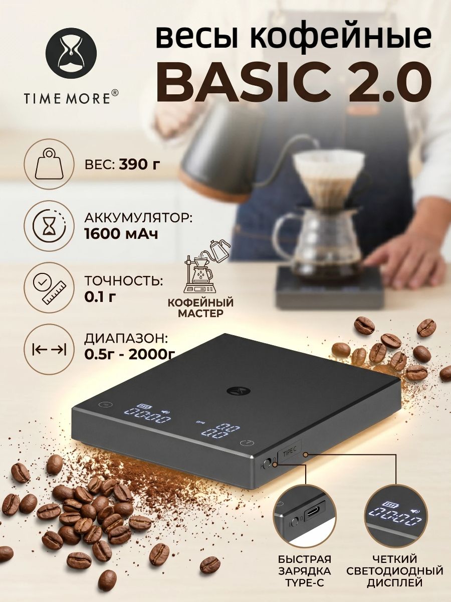 Электронные кухонные весы TIMEMORE BASIC 2.0, черный