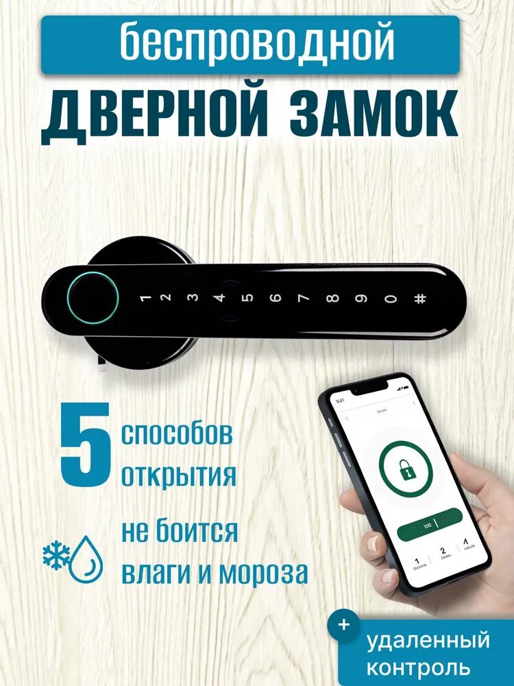 Умный беспроводной дверной замок для входной двери с ручками и комплектом ключей / Устройство со сканером отпечатка пальца