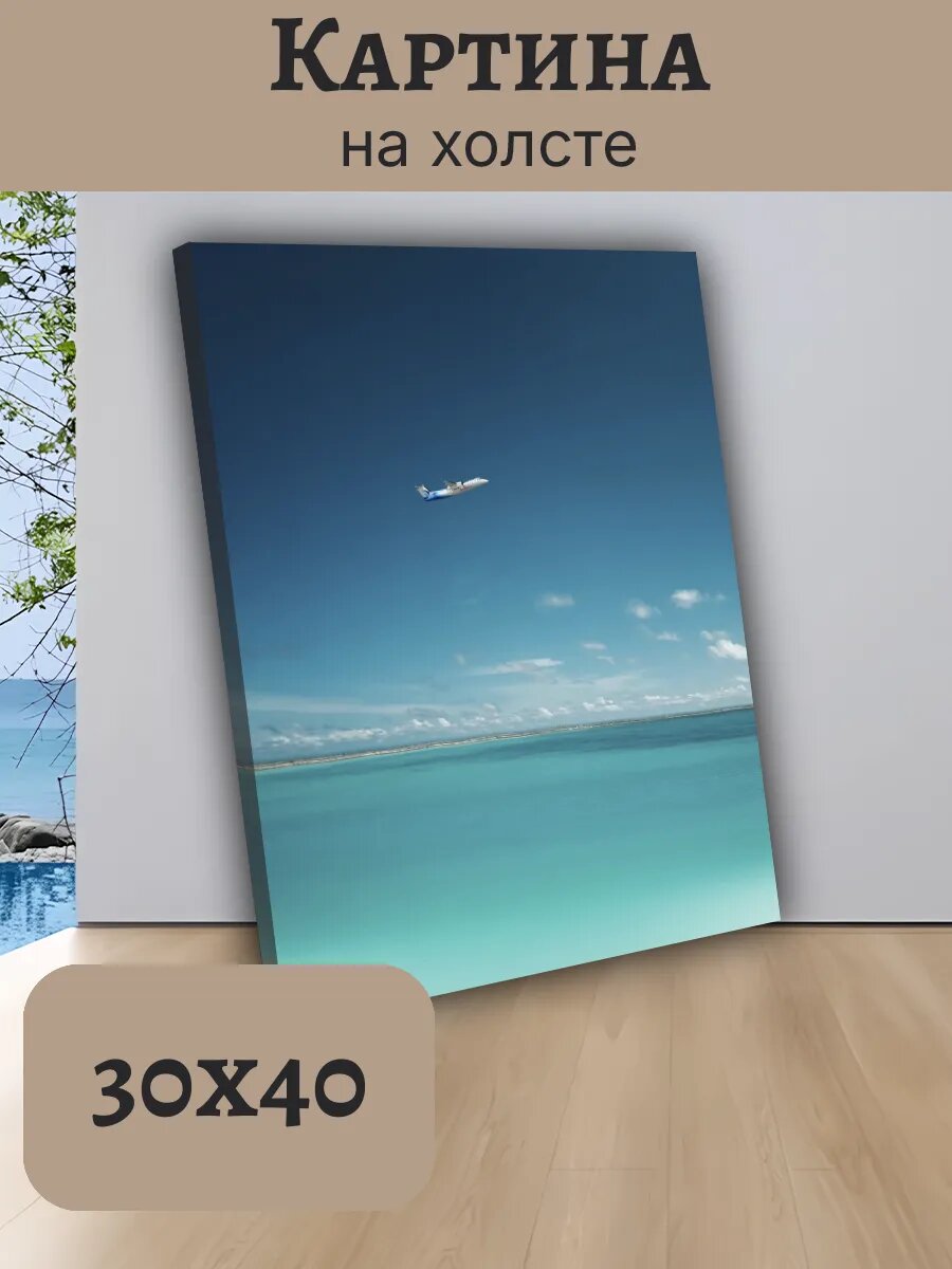 Картина Постер Мальдивы Maldives 30x40 с самолетом