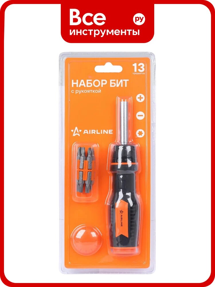 Набор бит с рукояткой AIRLINE 13пр. (рукоятка, биты PH, SL, TORX), блистер ATCA021