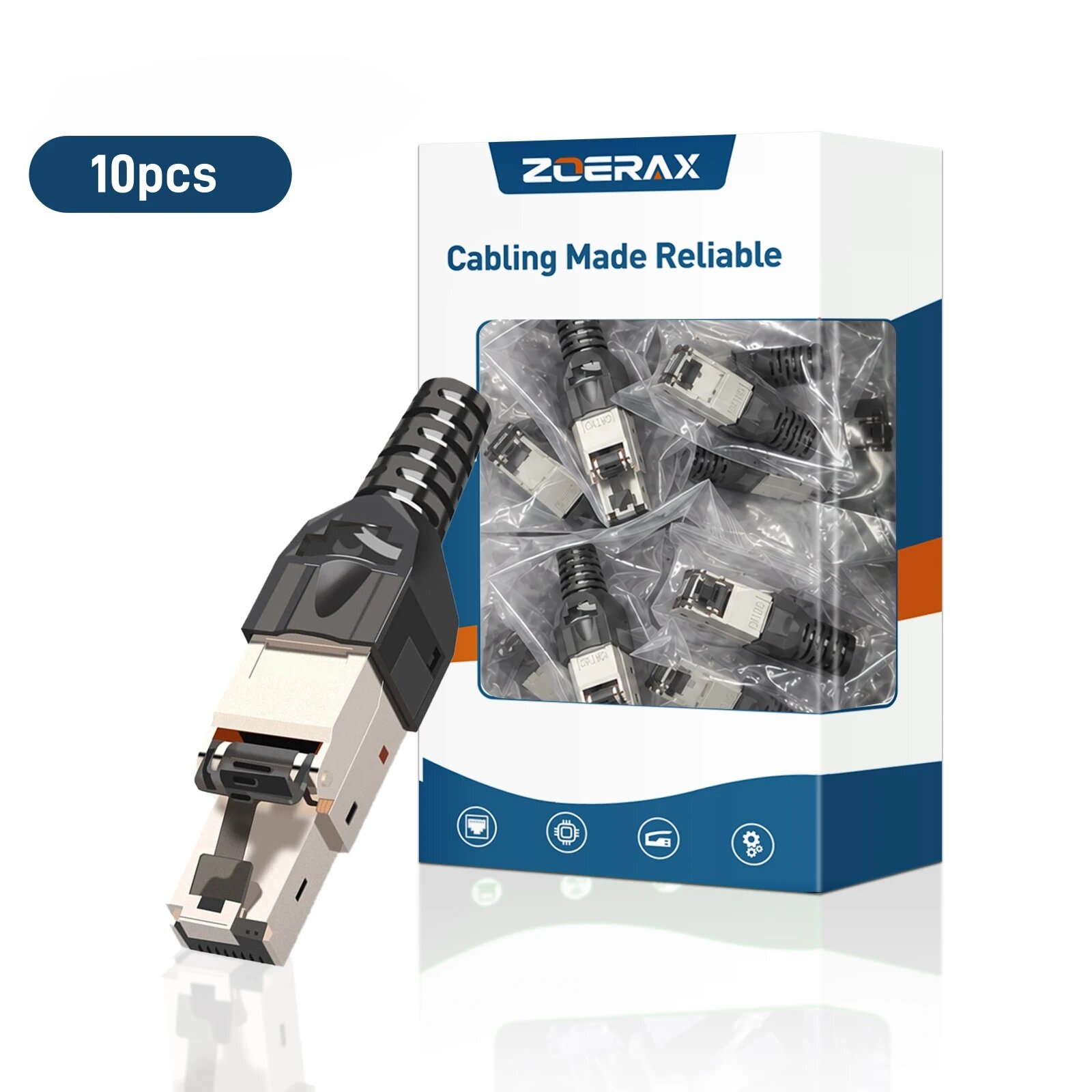 Разъем RJ45 Cat8 Cat7 Cat6a, 10 шт, Белый/Черный