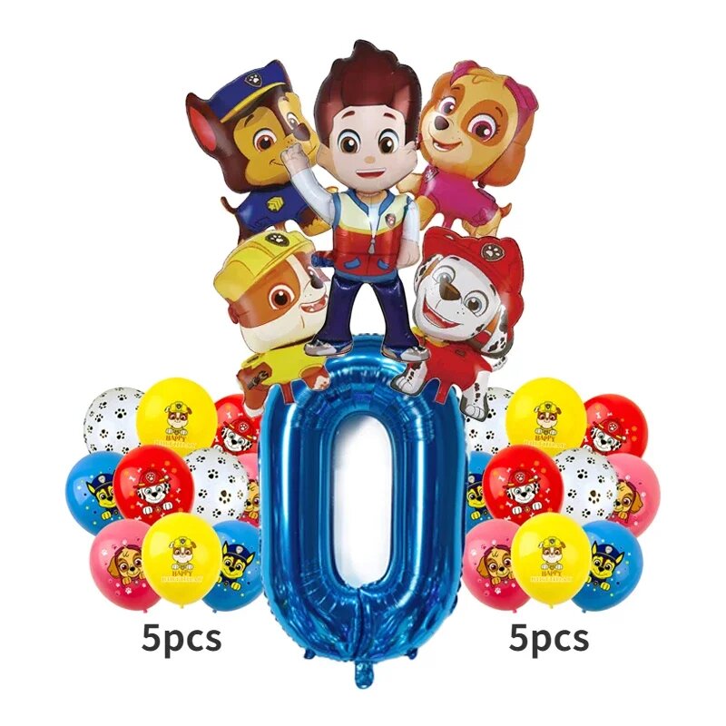 Воздушный шар PAW PATROL, цифра 0, 16шт