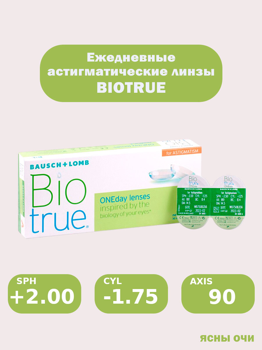 Biotrue Oneday for astigmatism (30 линз) 8.4, CYL:-1.75, AXIS: 90, +2.00