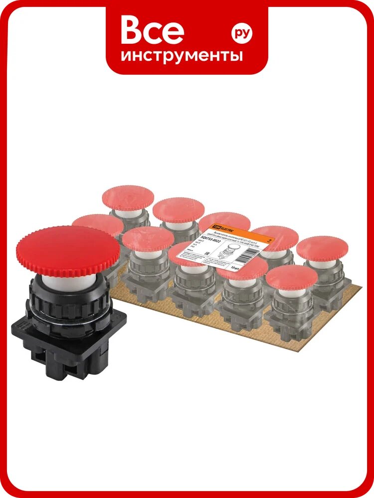 Выключатель TDM ELECTRIC кнопочный КЕ 021-У2-исп.4 гриб без фиксации красный 1з 10A 660B IP40 SQ0753-0022