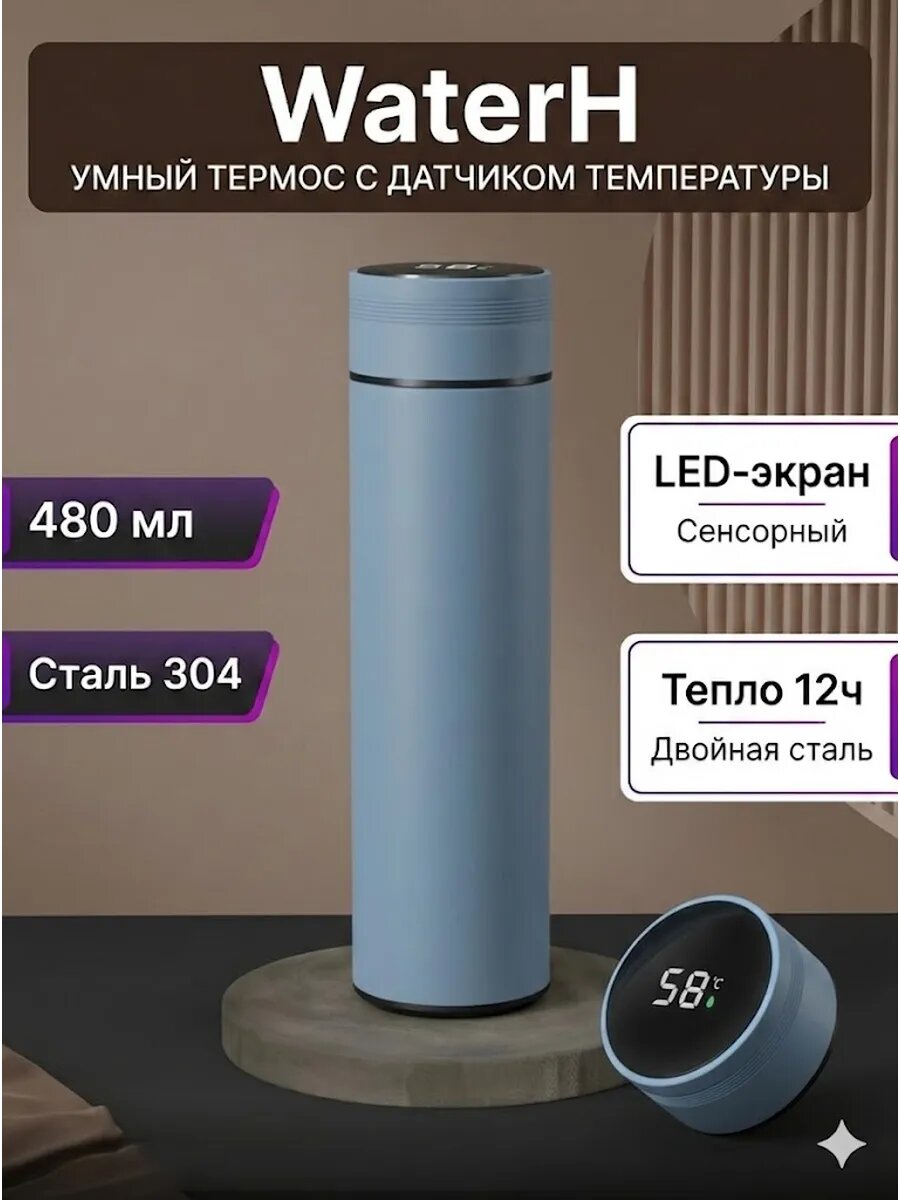 Умный термос WaterH с датчиком температуры термокружка 480мл