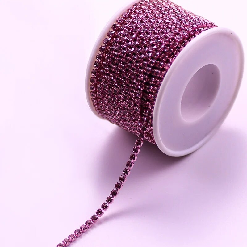 Стразовая цепочка розовая, 13 Pink