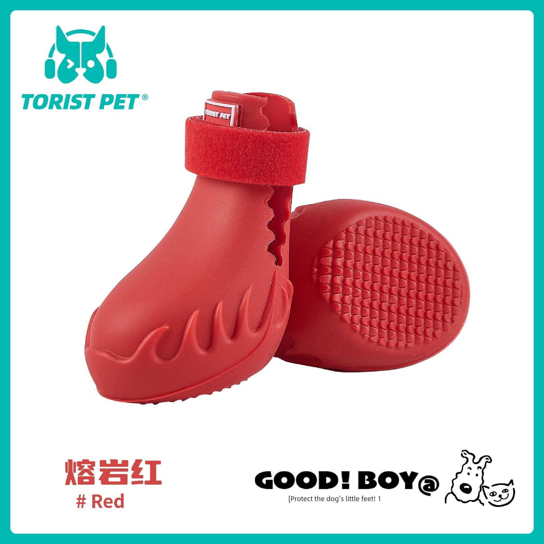 TORIST PET Собачьи дождевые ботинки для средних собак, цвет Лава Ред, размер 2, внутренняя ширина 3.2 см, подходит для
