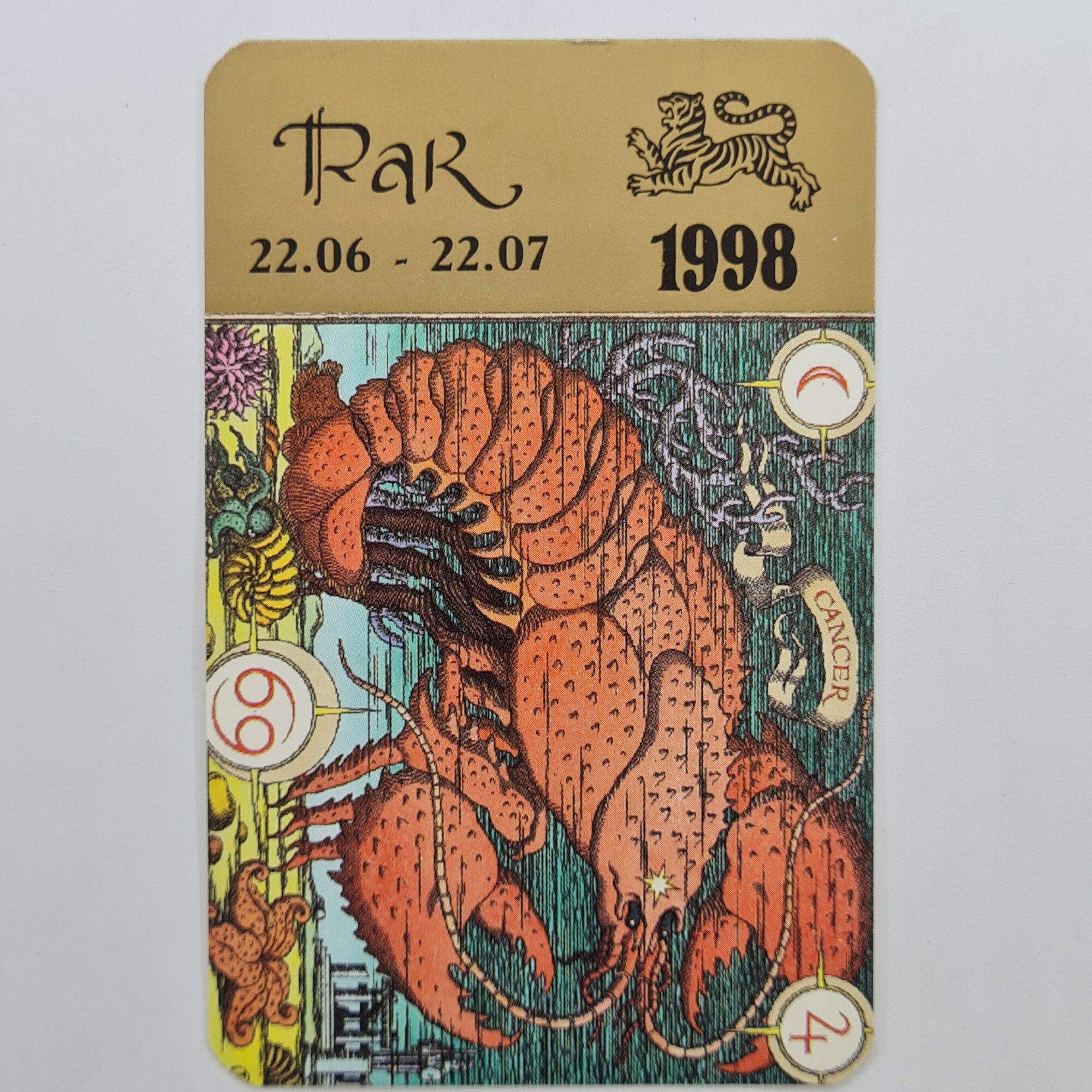 Карманный календарик 1998. Астрологический прогноз Рак, знак зодиака с крабом. Календарь винтажный