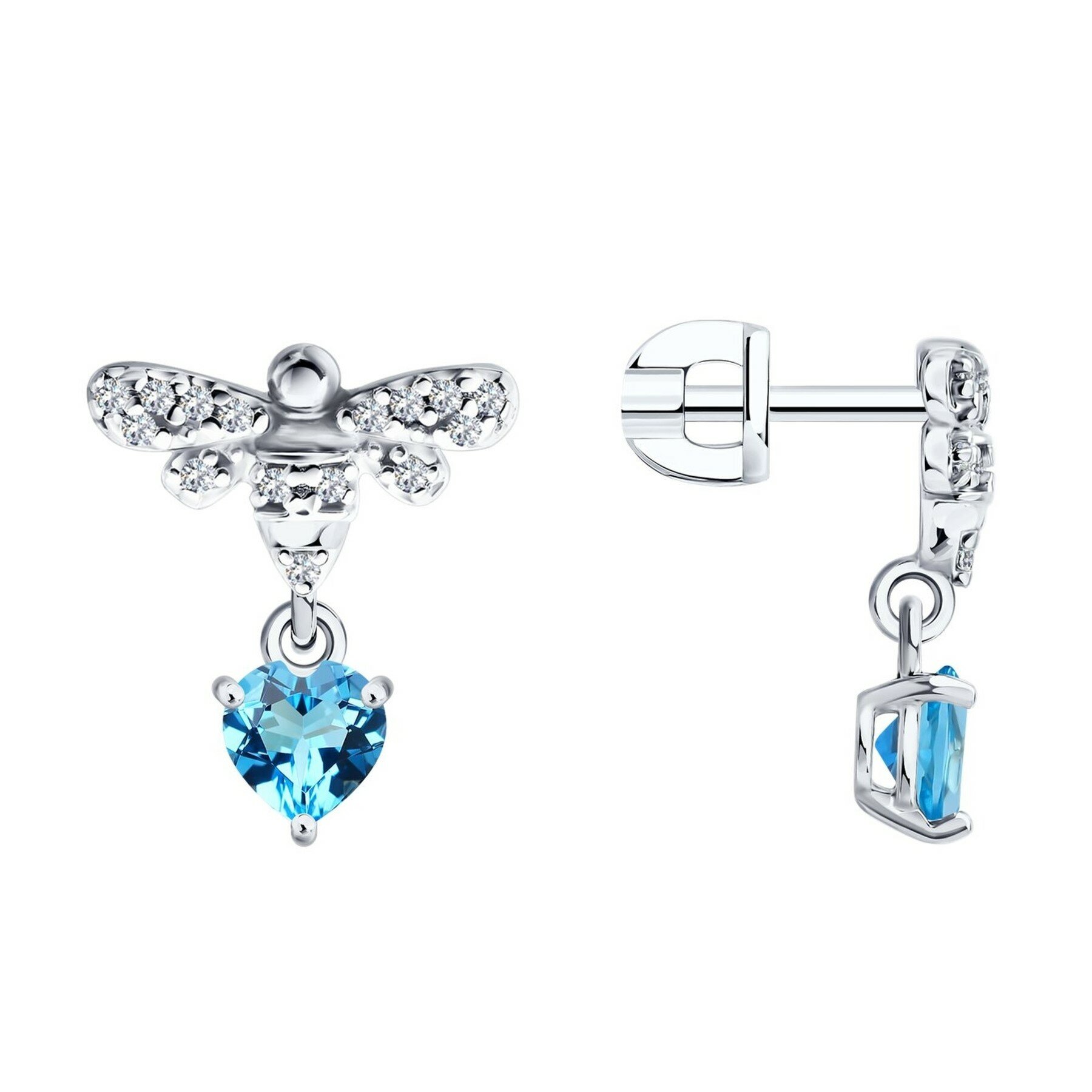 Серьги Яхонт, серебро, 925 проба, фианит, топаз