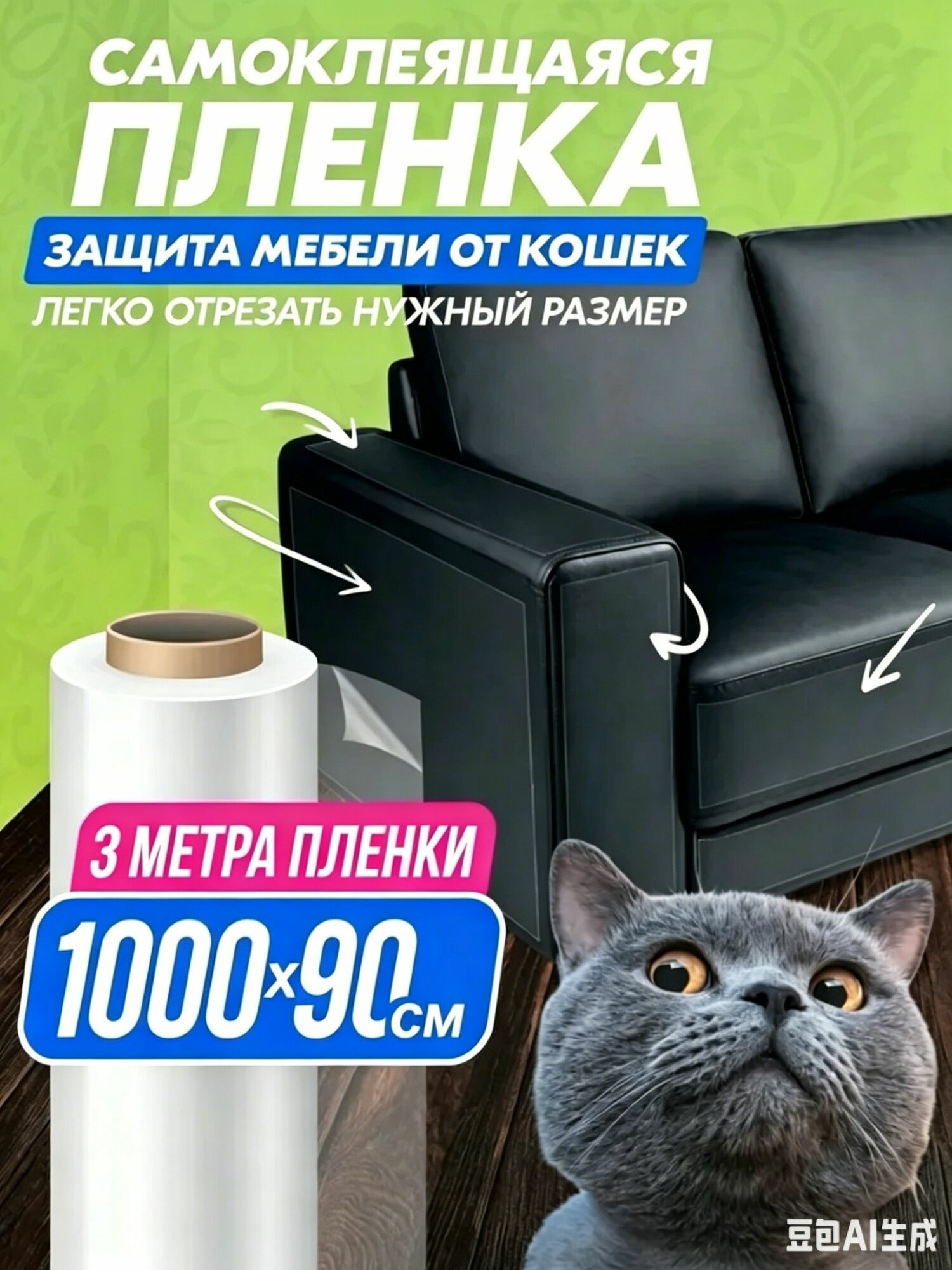 Когтеточка для кошек, пленка самоклеющаяся прозрачная для мебели и стен когтеточка для кошек