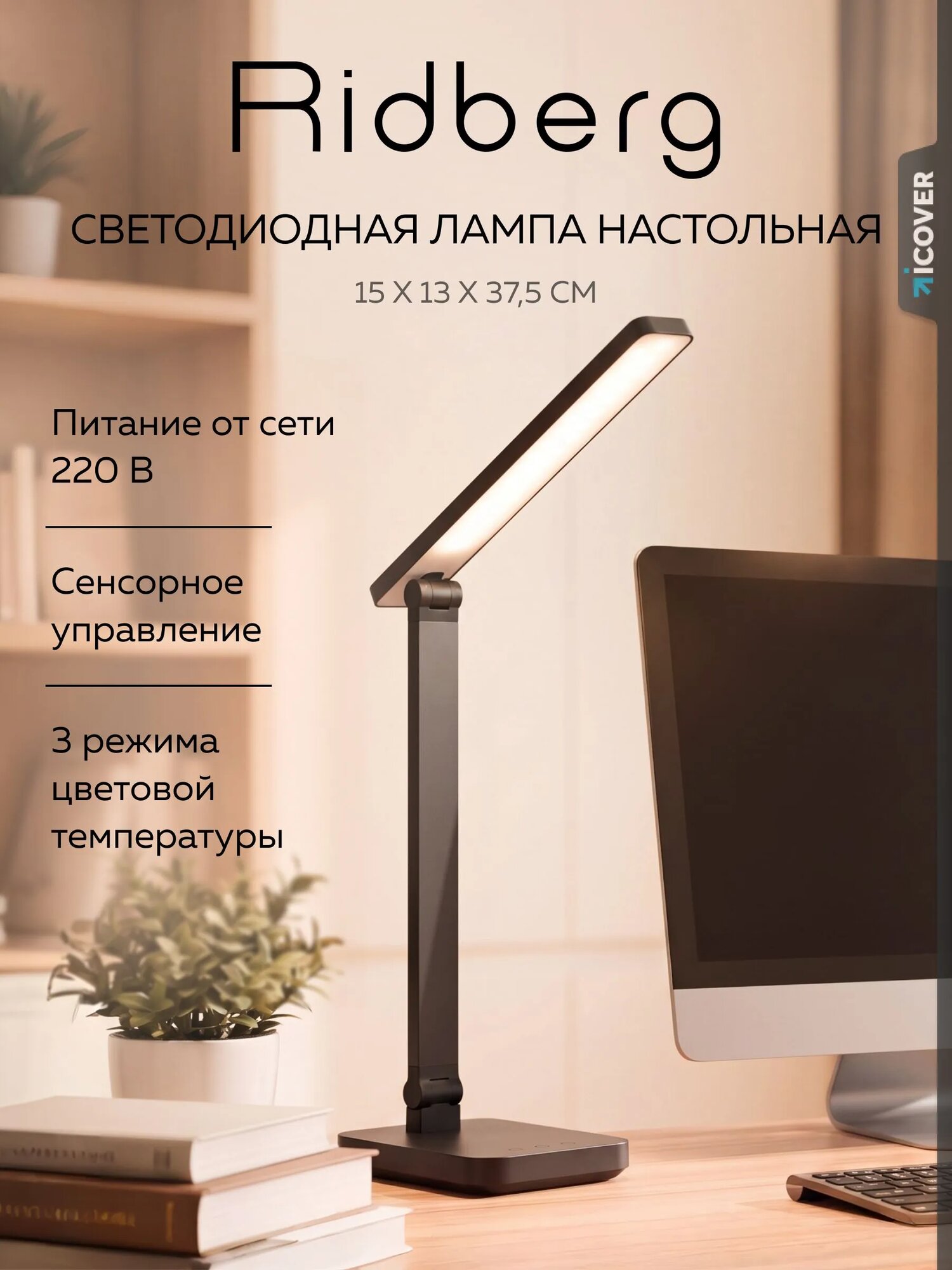 Настольная светодиодная лампа Ridberg LDL25-1 для работы, 3 режима, черная