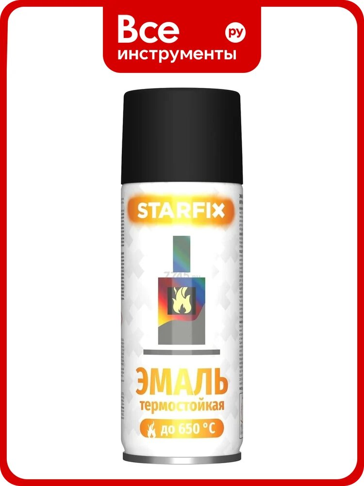 Термостойкая краска-эмаль STARFIX аэрозоль, силиконовая, черный, 520 мл SM-26804-1