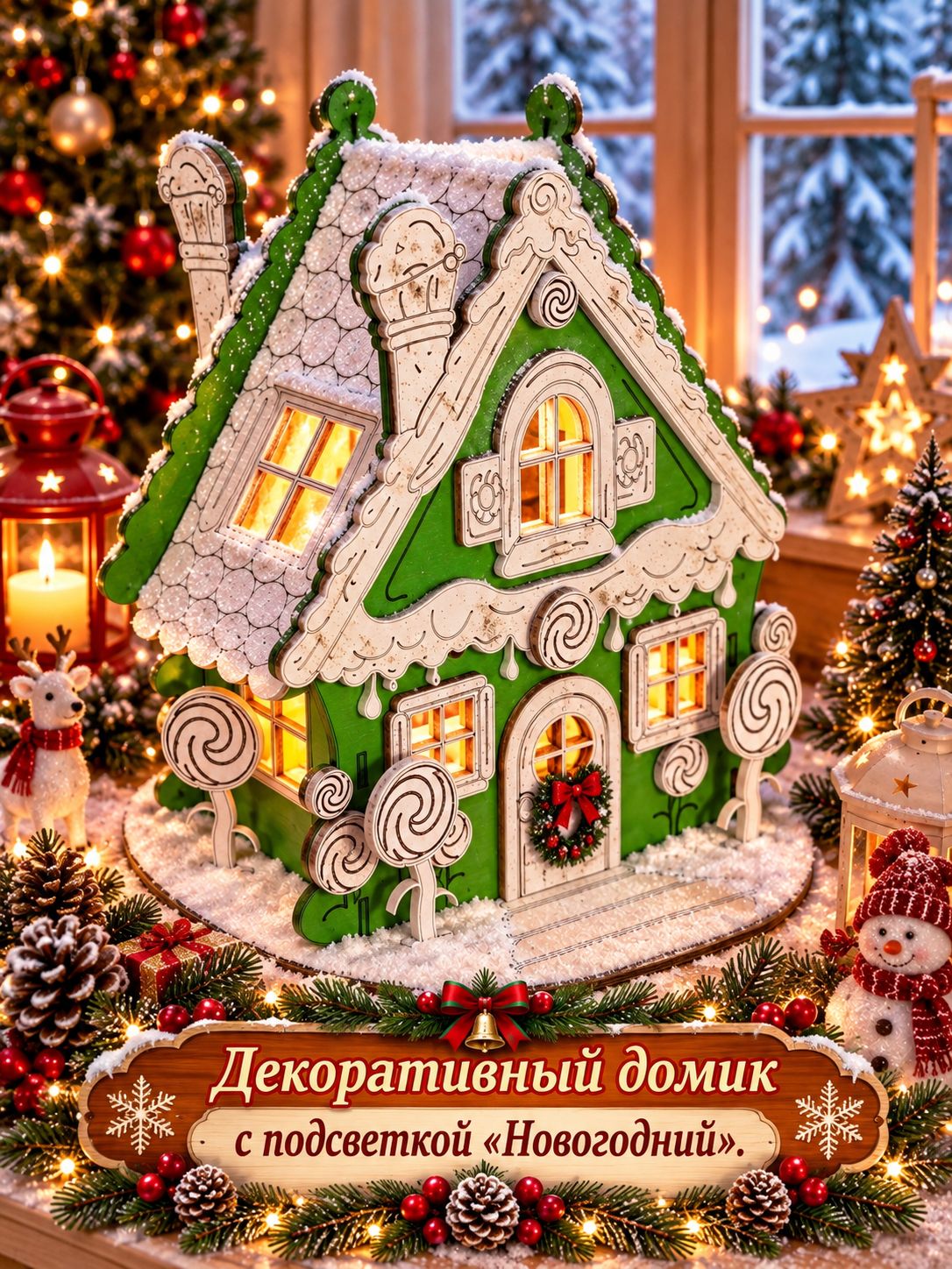 Декоративный домик с подсветкой Новогодний НГ7