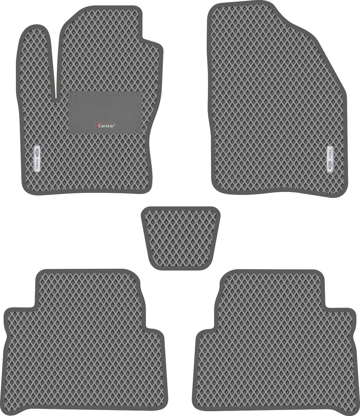 Автомобильные коврики EVA для Ford Kuga I (2008-2012), с каучуковым подпятником и 2 эмблемами Ford, серые с серым кантом, ячейка - ромб