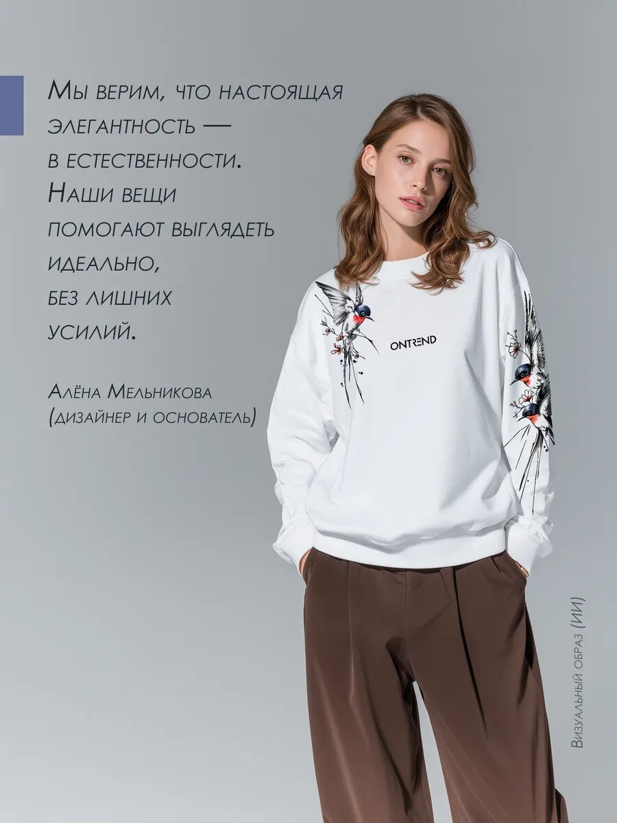 Свитшот ON TREND Ласточки, 1 шт., размер 38-40, , белый, синий, красный, черный — фото 1