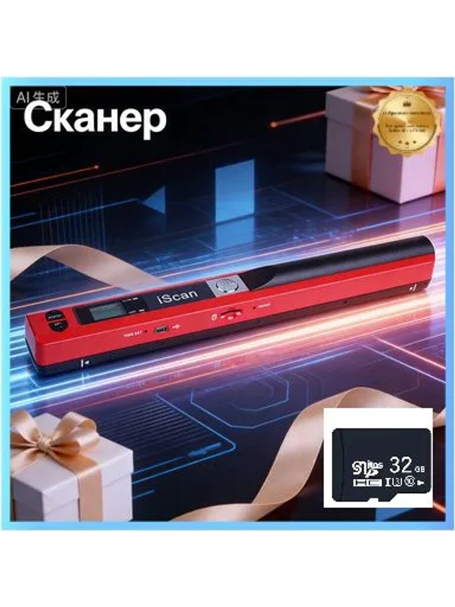 Сканер прозрачный черный ручной протяжный A4 300-900 DPI MicroSD USB