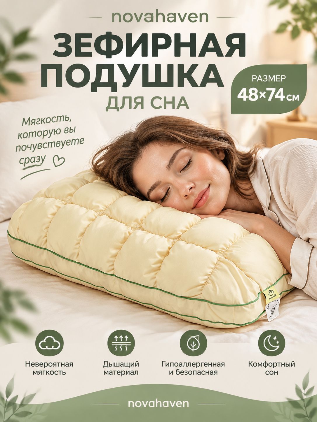 Подушка 48x78 см полиэстер гипоаллергенная