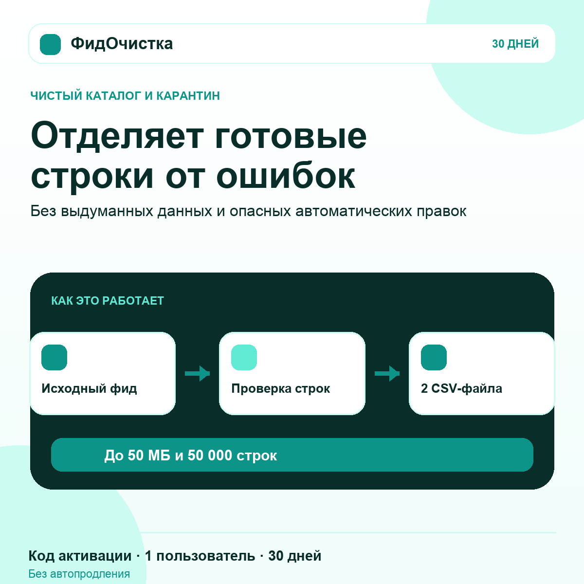 Исправление ошибок CSV-прайса и очистка товарного каталога — ФидОчистка, 30 дней