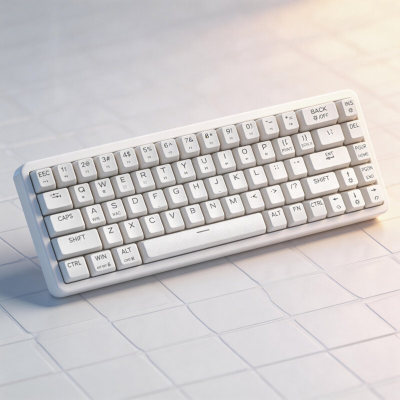 Механическая клавиатура 68 клавиш, белый цвет, синие переключатели, RGB подсветка, съемный кабель USB/Type-C, эргономичная компактная раскладка для ПК и ноутбуков