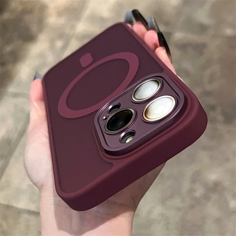 Матовый магнитный чехол для iPhone 17, 16, 13, 15, 11 Pro Бордовый, Wine Red, For iPhone 15 ProMax