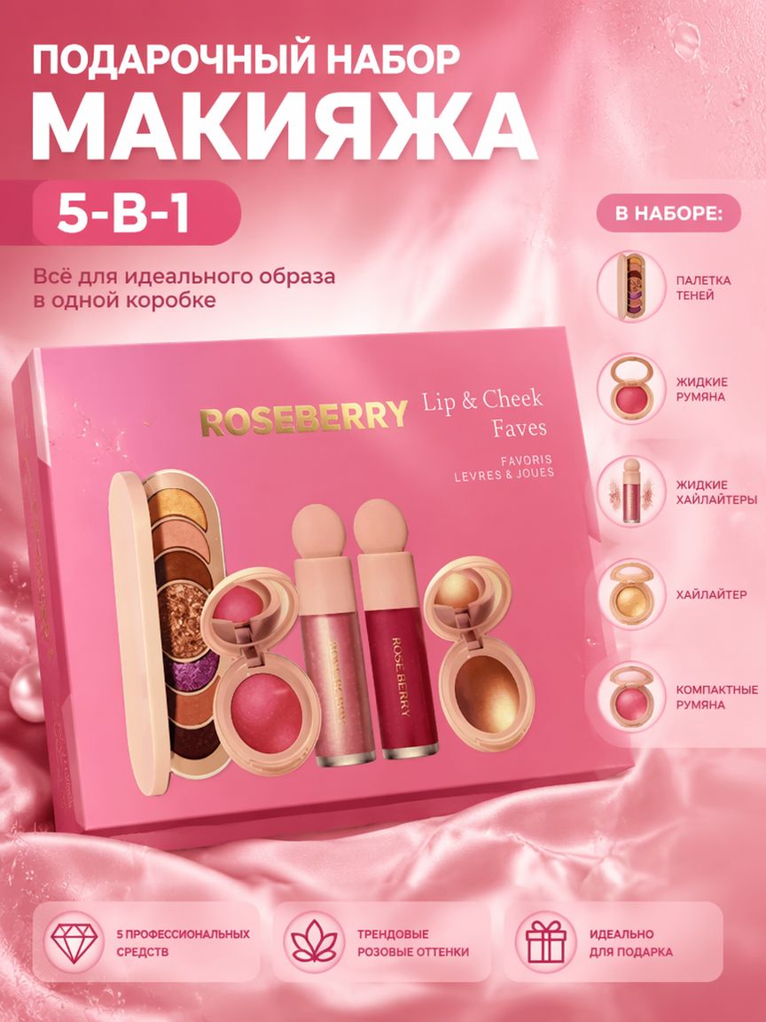 Набор декоративной косметики 5-в-1, палетка теней, румяна, хайлайтер, подарочный набор макияжа