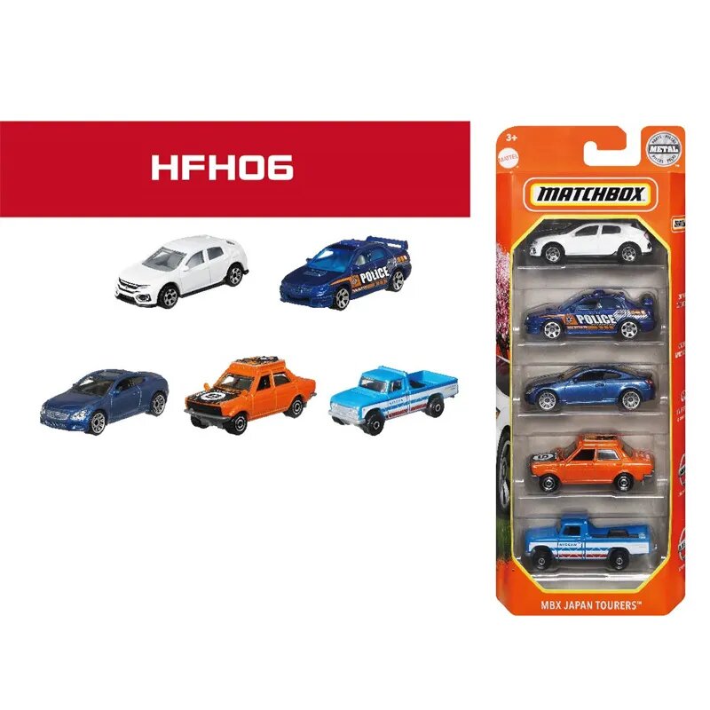 Машинка Matchbox MBX JAPAN TOURERS, набор из 5 авто, масштаб 1/64, металл и пластик