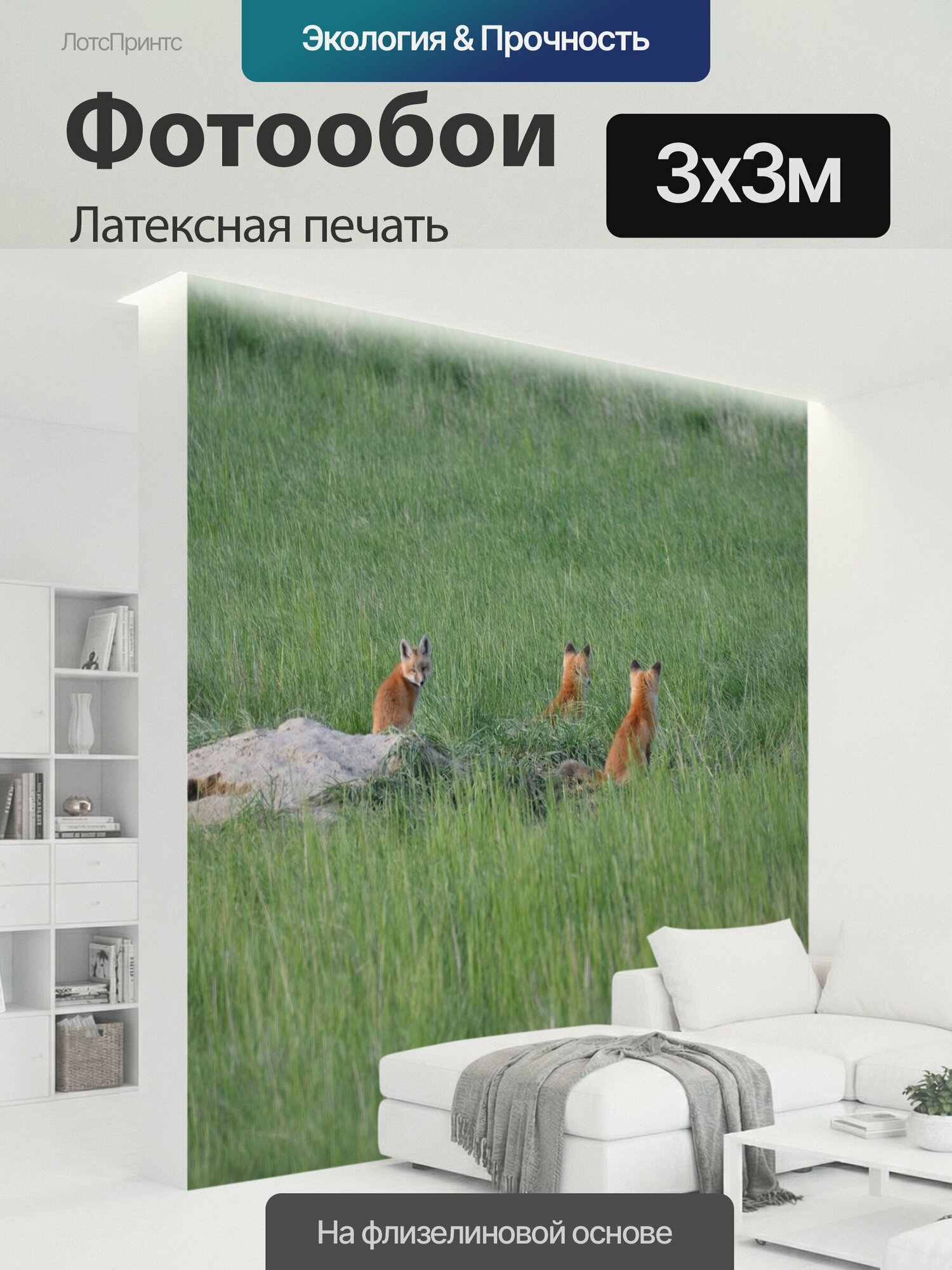 Фотообои моющиеся ударопрочные "Природа, животные, лиса" 300x300 см. латексная печать