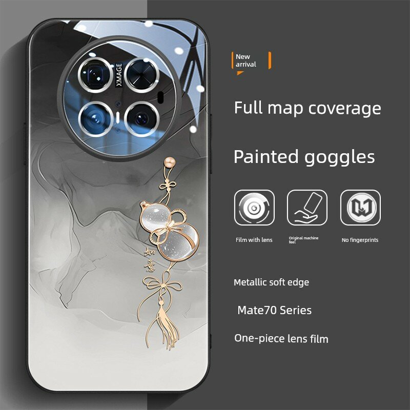 Защита объектива Huawei Pura 80 Pro+ с рисунком «Затуманившийся счастливый тыквенный шар» в черном цвете
