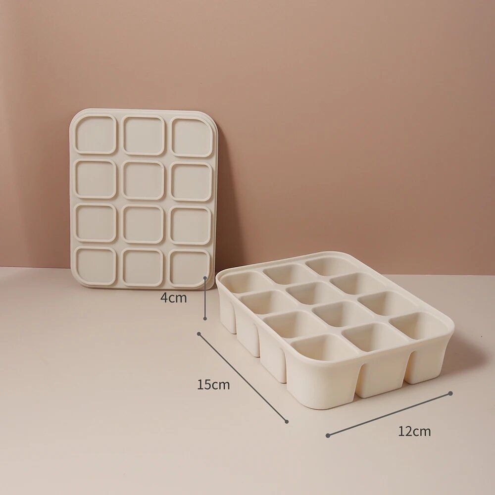 Силиконовая форма для льда с крышками Белый, 12grid beige