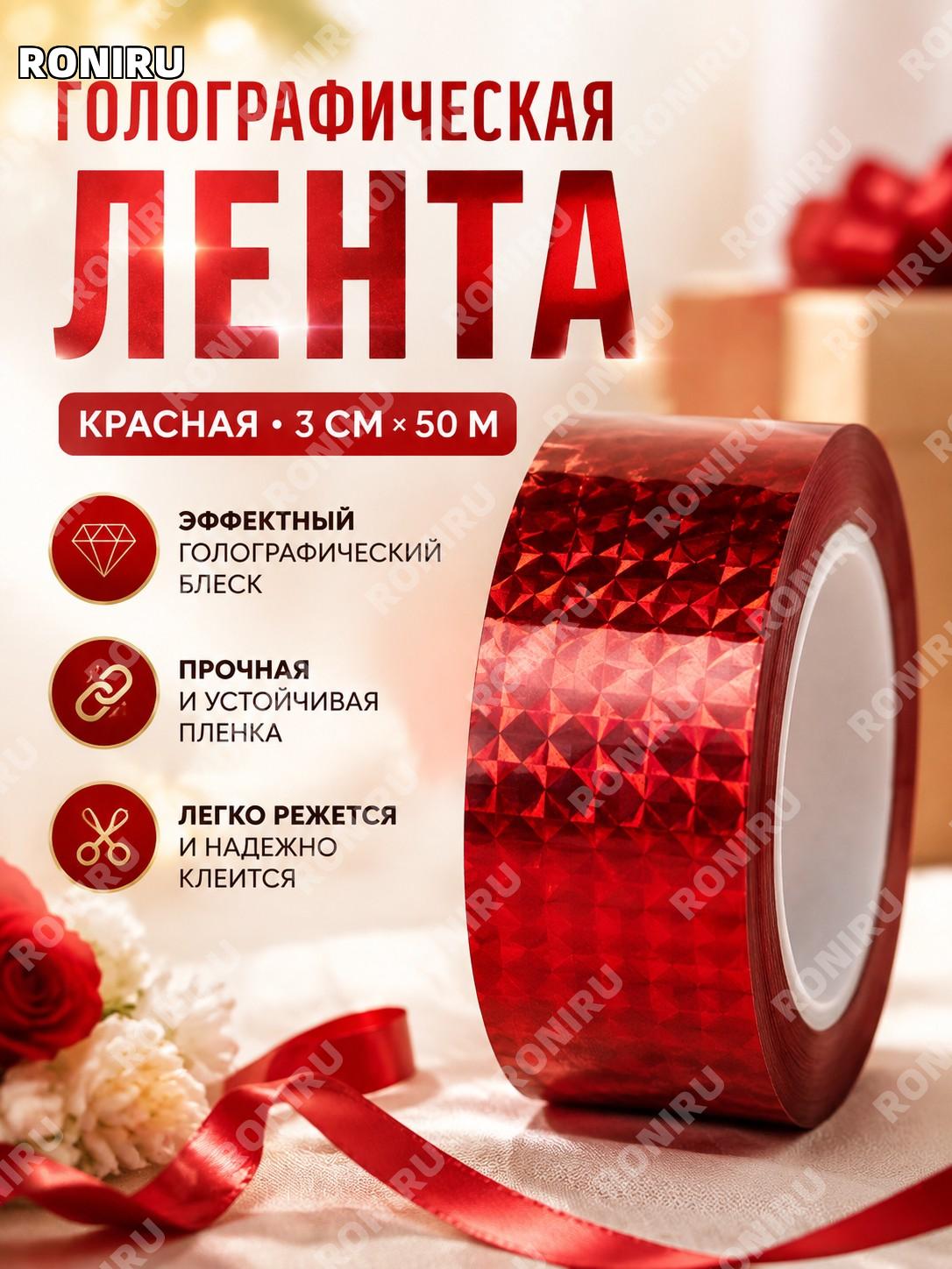 Декоративная клейкая лента лазерная красная 3×50 м для свадьбы и DIY, лента для оформления и рукоделия декора дома