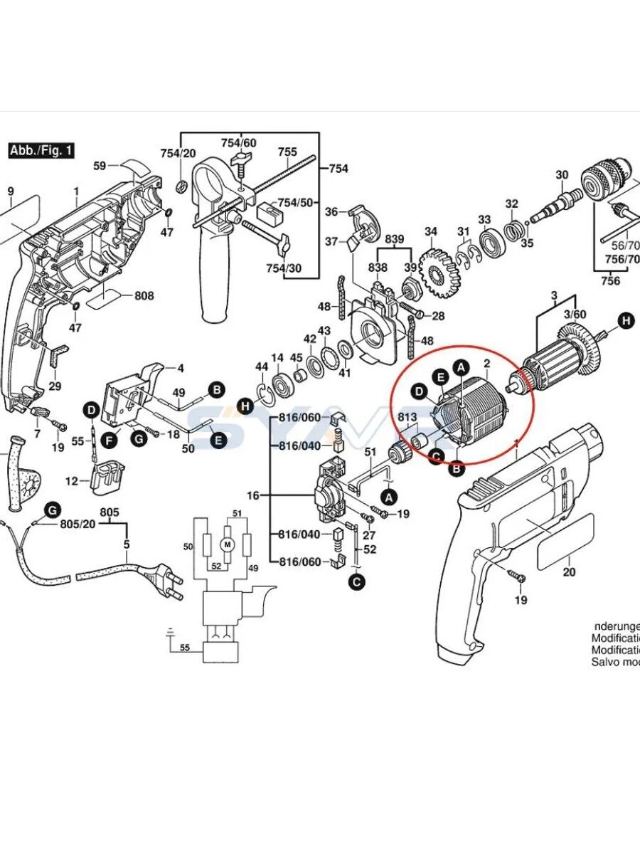SYAVR Bosch Статор для ударной дрели GSB16/GSB16RE и сабельной пилы PFZ600E 2604220647