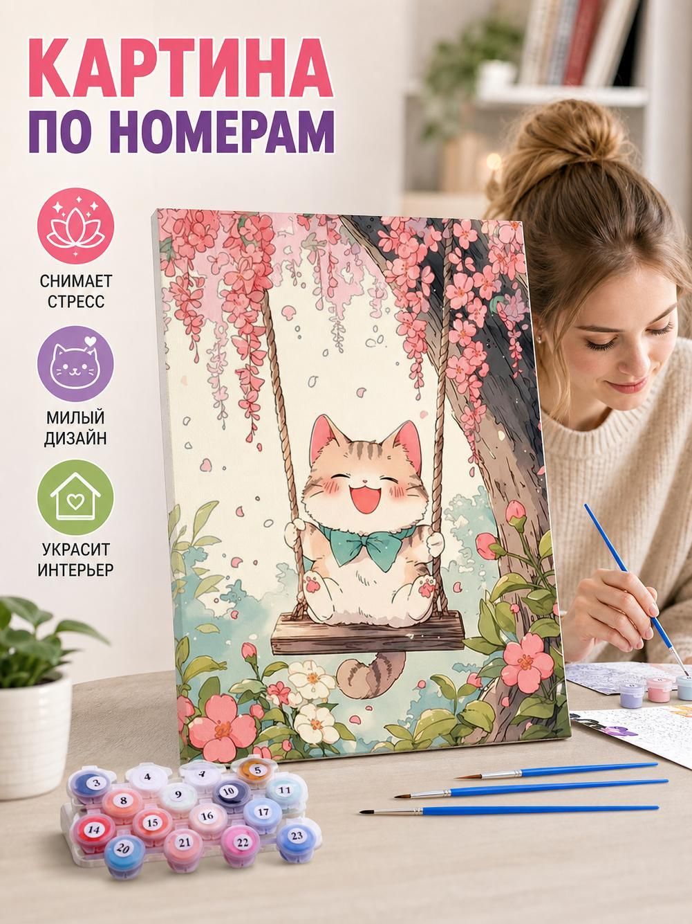 Картина по номерам, акриловые краски, набор для рисования на холсте, декор для интерьера, для начинающих