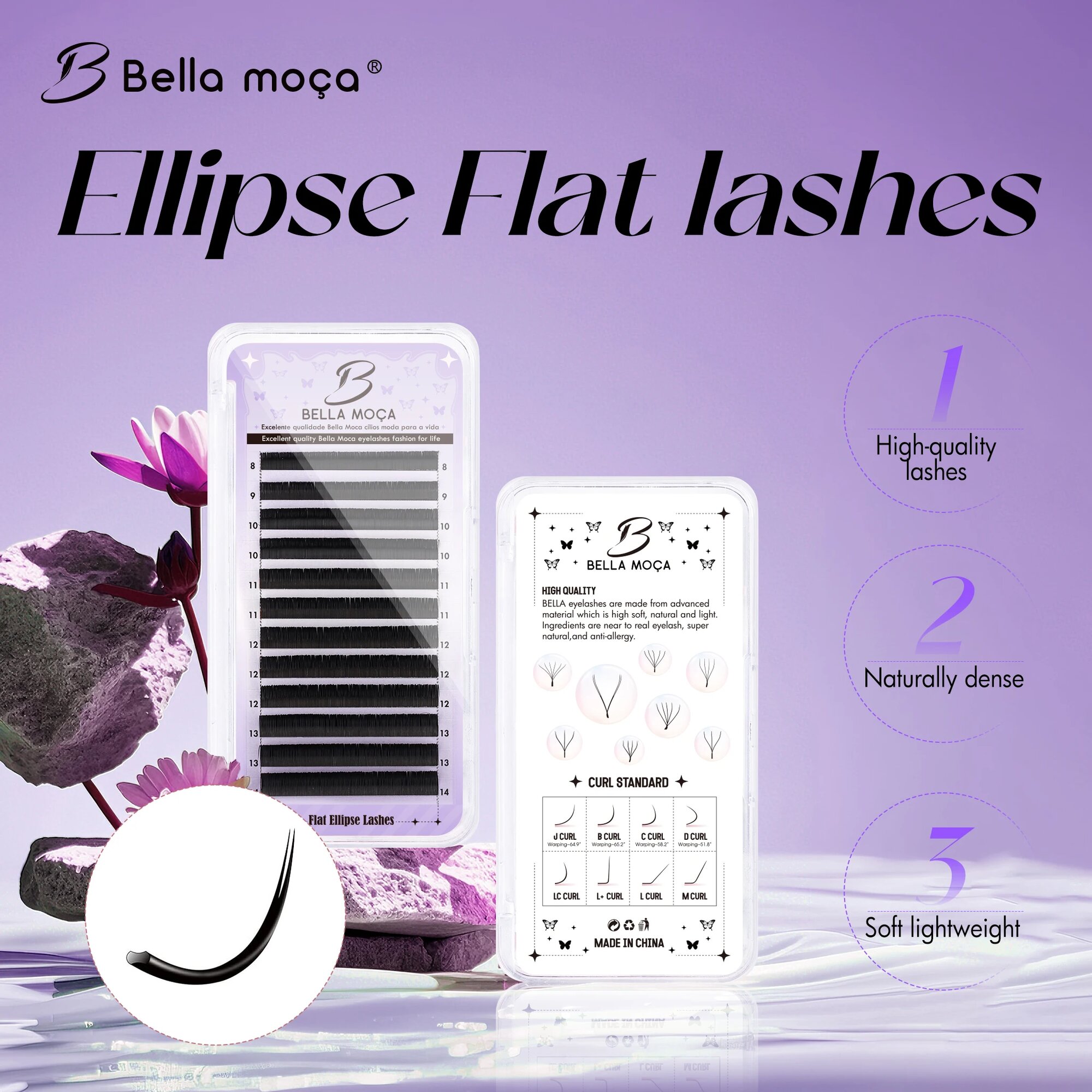 Bella moça Плоские ресницы Flat Ellipse Черно-серые MIX814