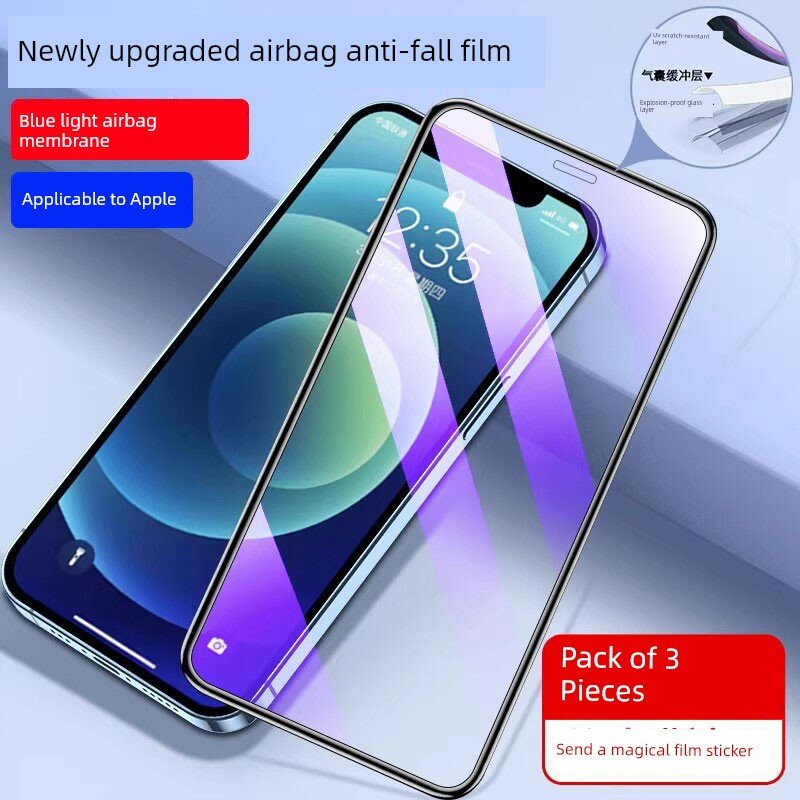 IPhone 12 Mini Премиум стеклянное покрытие с воздушной подушкой, полный экран без трещин, фильтр синего света, 3 шт.