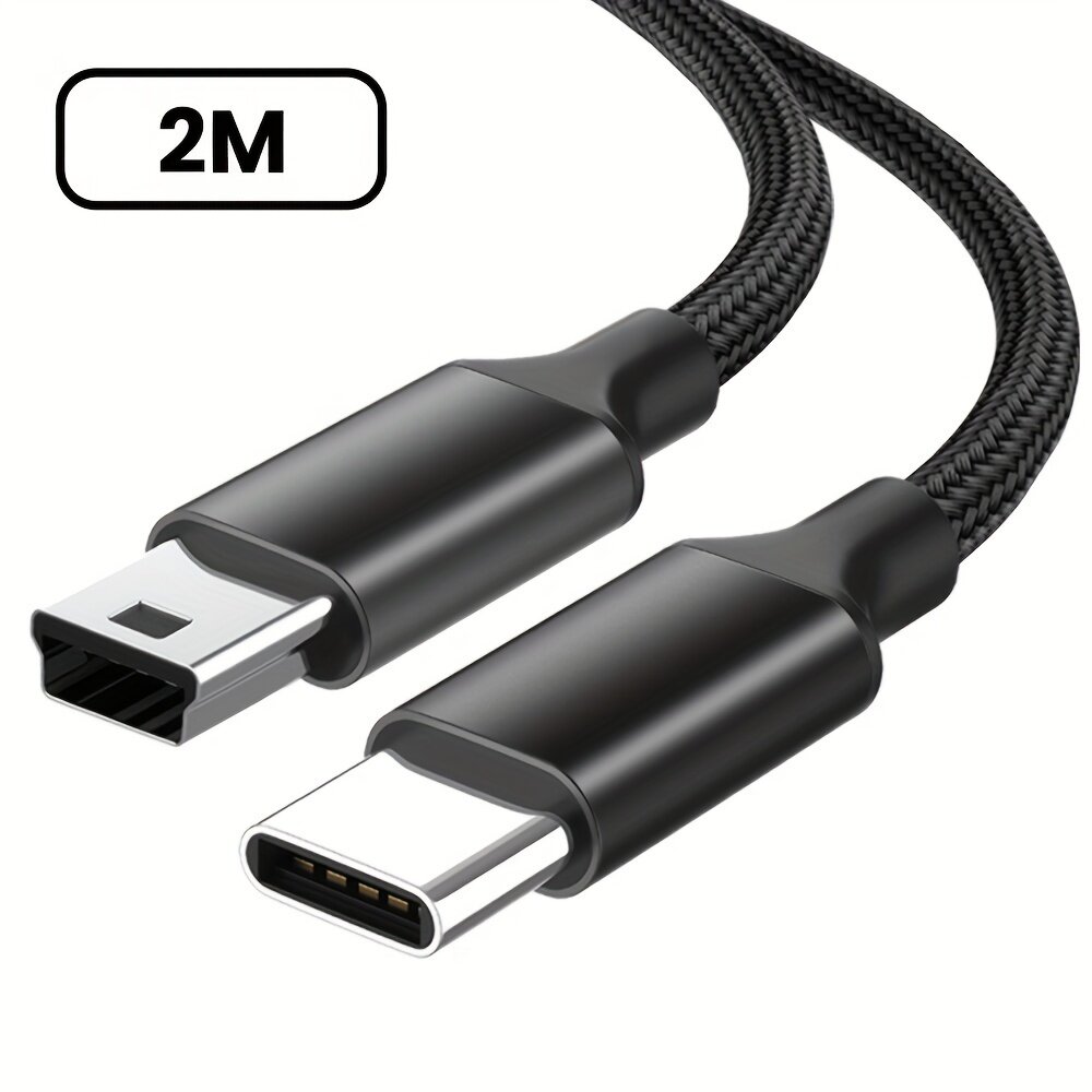 Кабель USB Type-C на Mini USB (T-порт) в нейлоновой оплетке, разъемы мама-папа, глянцевый прочный круглый корпус, для передачи данных и зарядки, подходит для MP3-плееров, внешних накопителей и камер, мощность 20–30 Вт, напряжение до 36 В, д