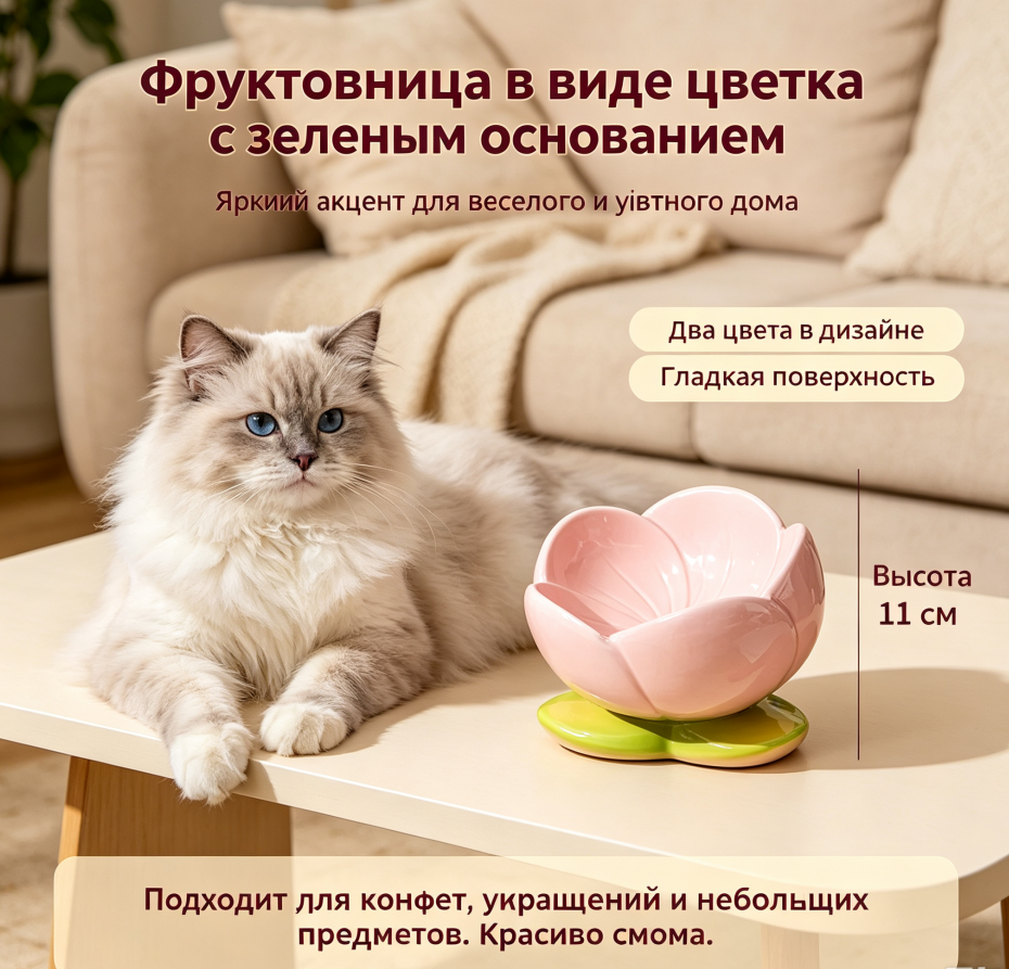 Керамическая миска для кошек в виде цветка, набор из двух мисок, красивая миска для еды и , устойчивая к опрокидыванию