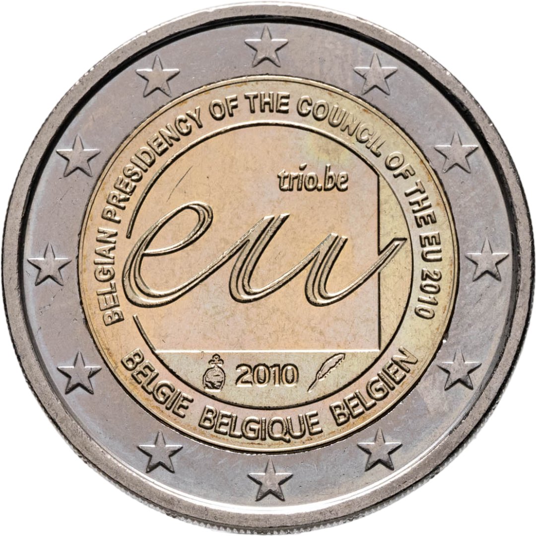 Бельгия 2 евро 2010 "Председательство Бельгии в Совете Европейского Союза", Биметалл, в сохранности UNC