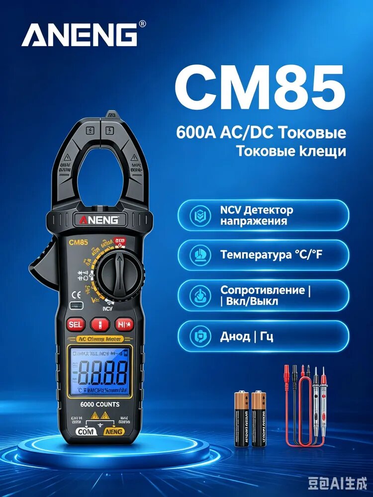 CM85 Профессиональные токовые клещи 6000 отсчетов, многофункциональный измерительный инструмент AC/DC ток 600А, напряжение, температура, NCV