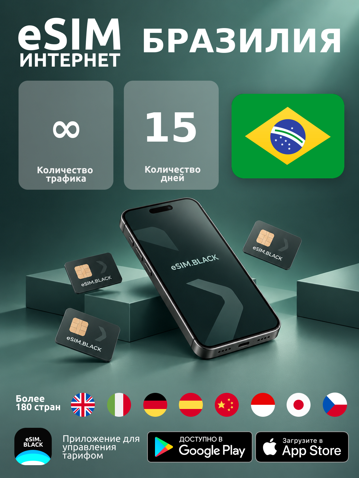 Бразилия/15 дней/Безлимит - eSIM для мобильного интернета ( iPhone | Android ).