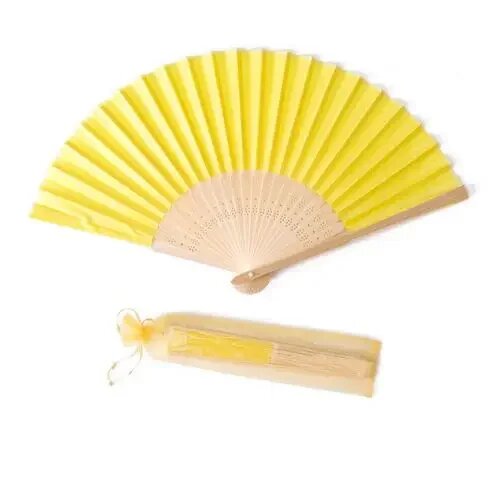 Персонализированные шелковые веера с гравировкой Желтый, 20pcs, yellow with bag