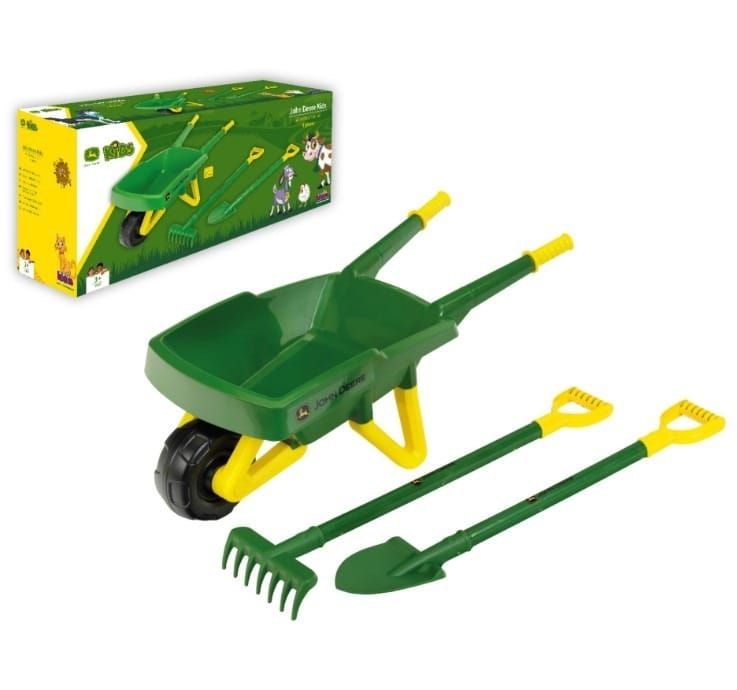 Сюжетно-ролевая игрушка Klein John Deere тачка с лопаткой и грабельками, зеленый