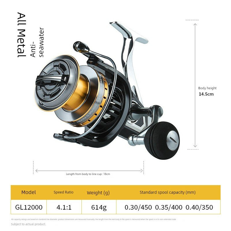 Лево-право переключаемая длинная заброс рыболовная катушка GL12000 для экстра крупной рыбы, премиум алюминиевый корпус,