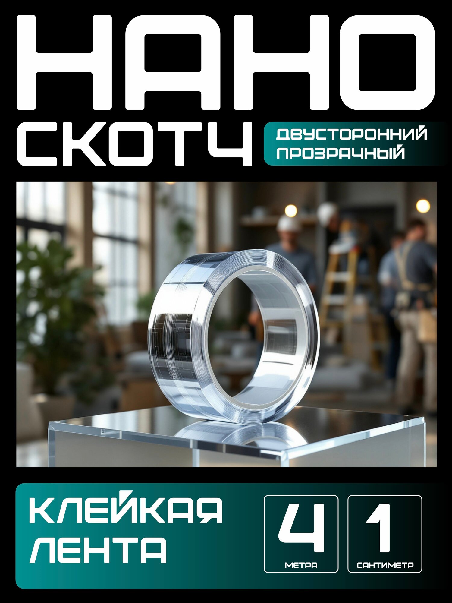 4м-1см нано лента двусторонняя прозрачная клейкая. Скотч водостойкий, многоразовый, крепкий, строительный, автомобильный. Легкий монтаж надежное крепление без сверления. для авто.