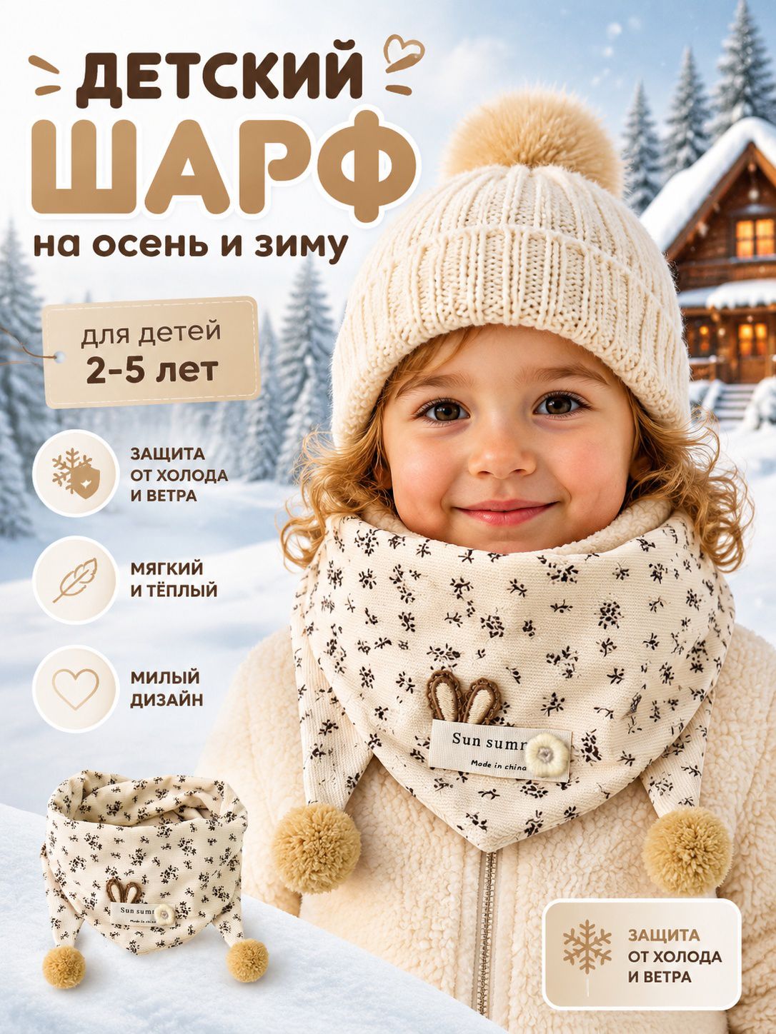 Кашне , бежевый — фото 1