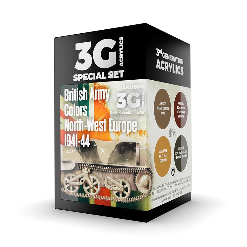 Набор красок AK Interactive - British Army Colors Europe 1941-44 Set 3G, 4 краски