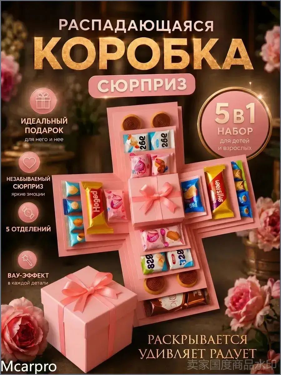 Распадающаяся подарочная коробка-сюрприз Многоуровневая матрешка-бокс, универсальная упаковка для подарков на все праздники